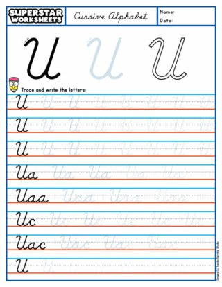 Cursive U - Superstar Worksheets