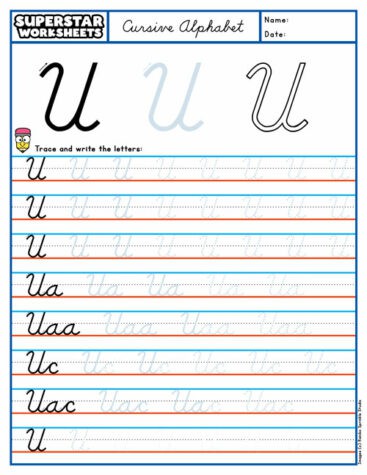 Cursive U - Superstar Worksheets