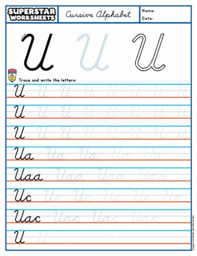 Cursive U - Superstar Worksheets
