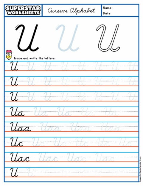 Cursive U - Superstar Worksheets