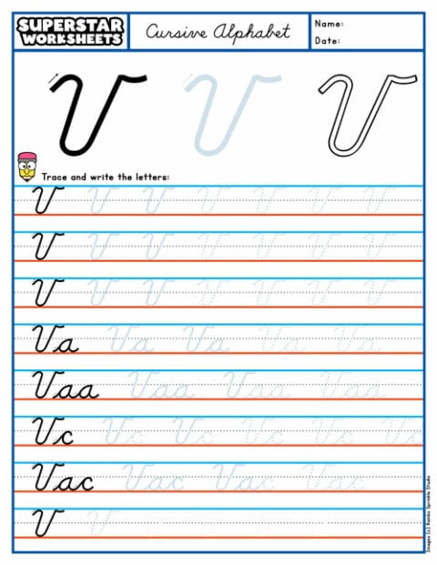 Cursive V - Superstar Worksheets