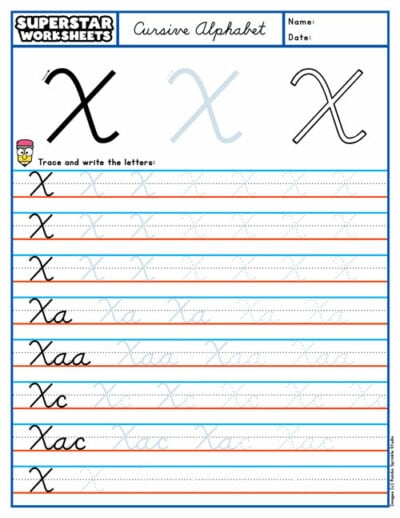 Cursive X - Superstar Worksheets