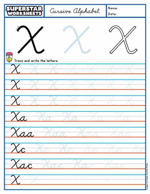 Cursive X - Superstar Worksheets