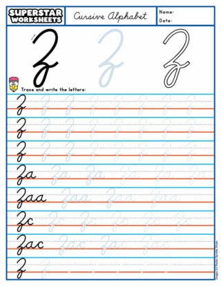 Cursive Z - Superstar Worksheets