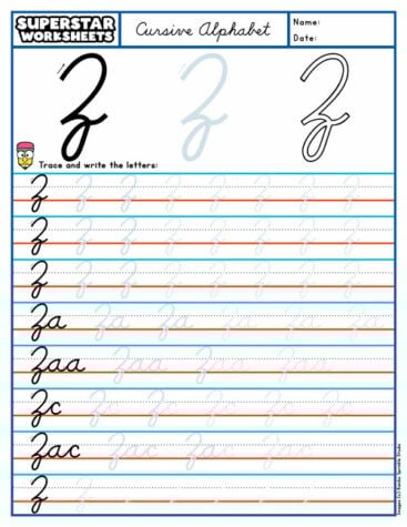 Cursive Z - Superstar Worksheets