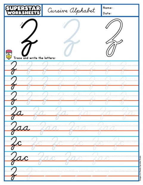 Cursive Z - Superstar Worksheets