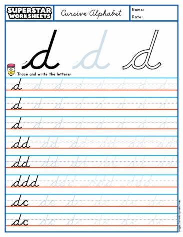 Cursive D - Superstar Worksheets
