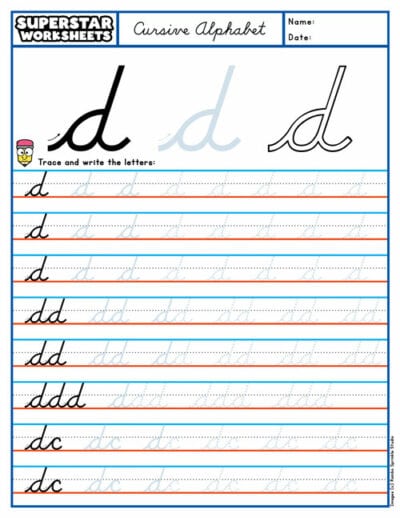 Cursive D - Superstar Worksheets