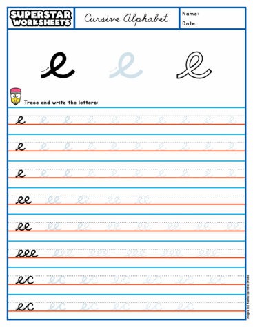 Cursive E - Superstar Worksheets