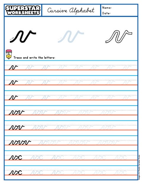 Cursive V - Superstar Worksheets