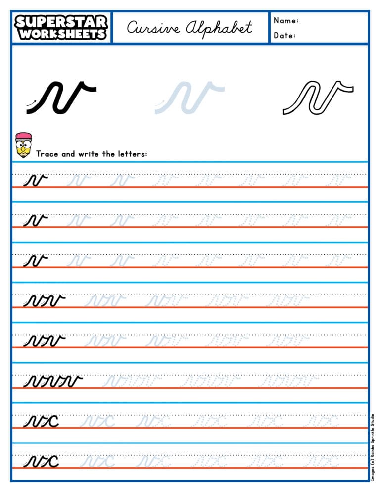 Cursive V - Superstar Worksheets