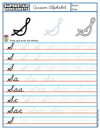 Cursive S - Superstar Worksheets
