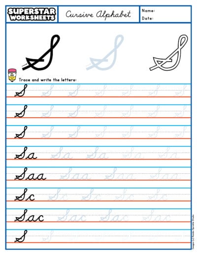 Cursive S - Superstar Worksheets