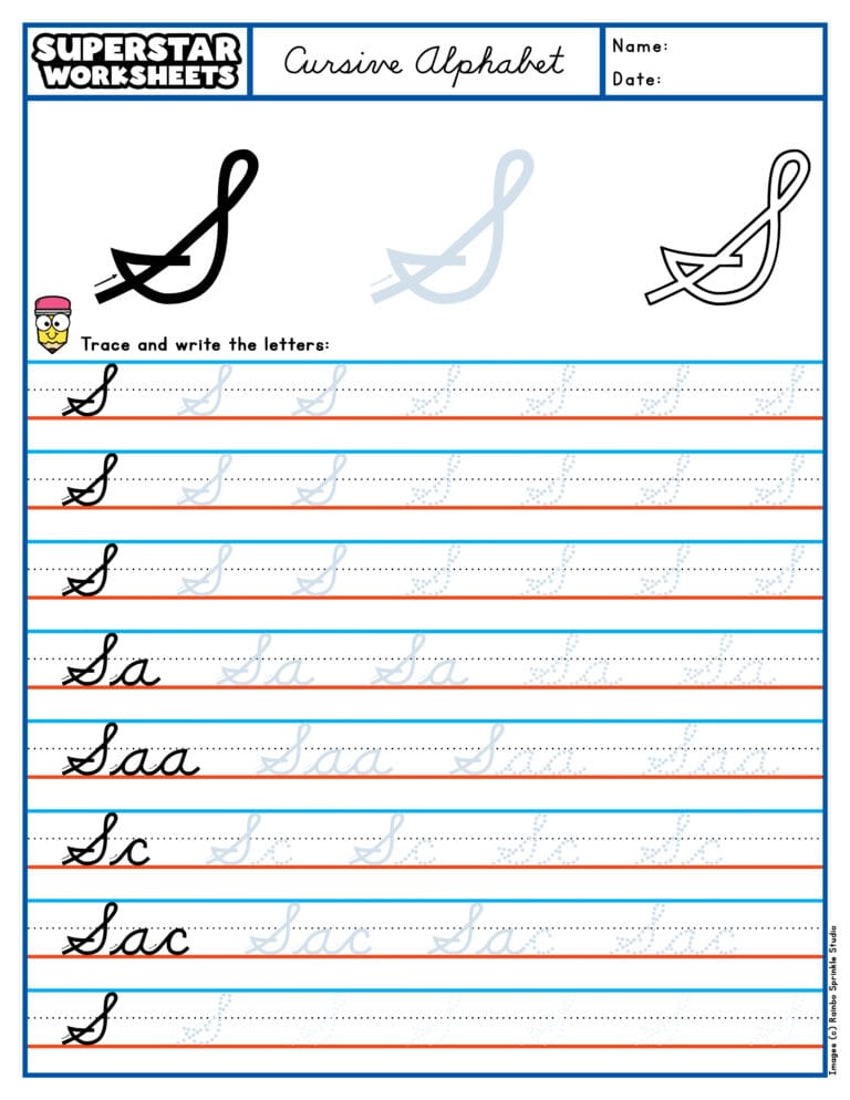 Cursive S - Superstar Worksheets