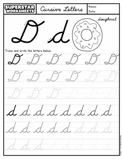 Cursive D - Superstar Worksheets