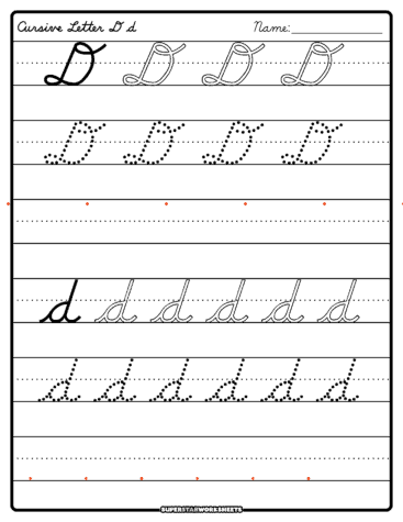 Cursive D - Superstar Worksheets
