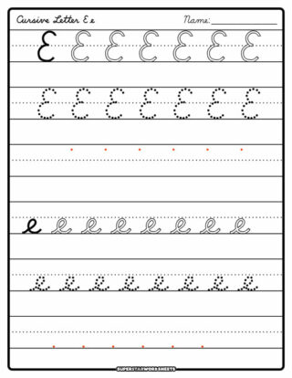 Cursive E - Superstar Worksheets