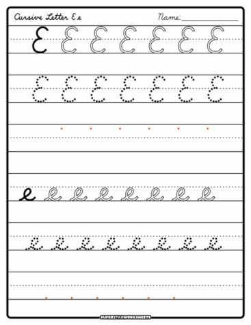 Cursive E - Superstar Worksheets