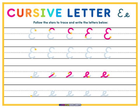Cursive E - Superstar Worksheets