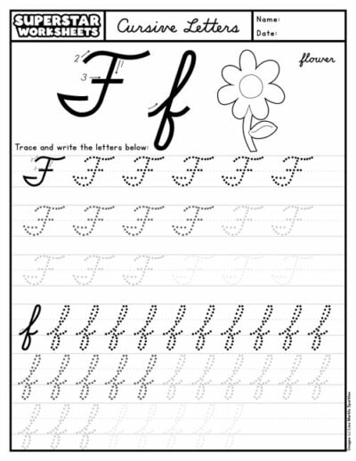 Cursive F - Superstar Worksheets