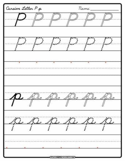 Cursive P - Superstar Worksheets