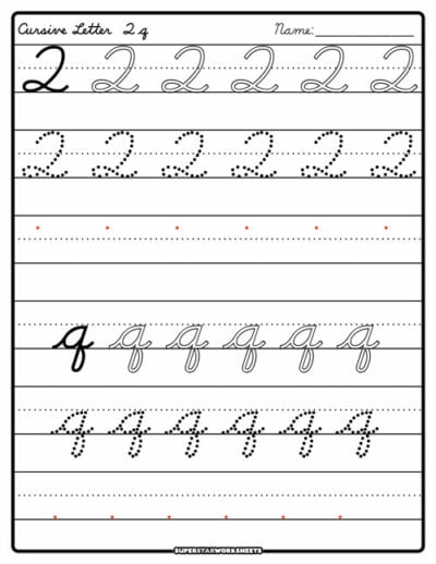 Cursive Q - Superstar Worksheets