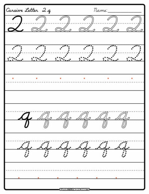 Cursive Q - Superstar Worksheets