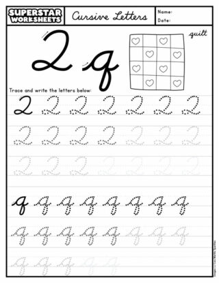 Cursive Q - Superstar Worksheets