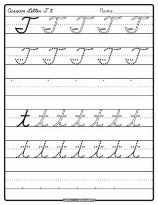 Cursive T - Superstar Worksheets