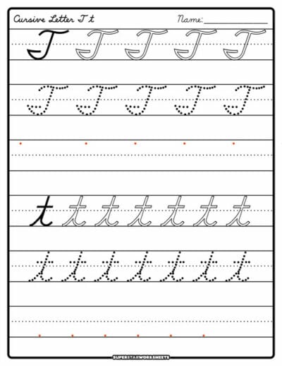 Cursive T - Superstar Worksheets