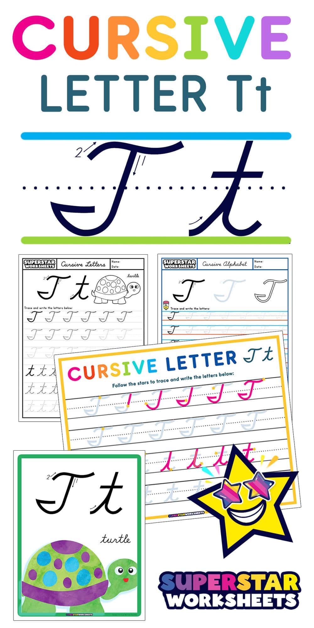Cursive T - Superstar Worksheets