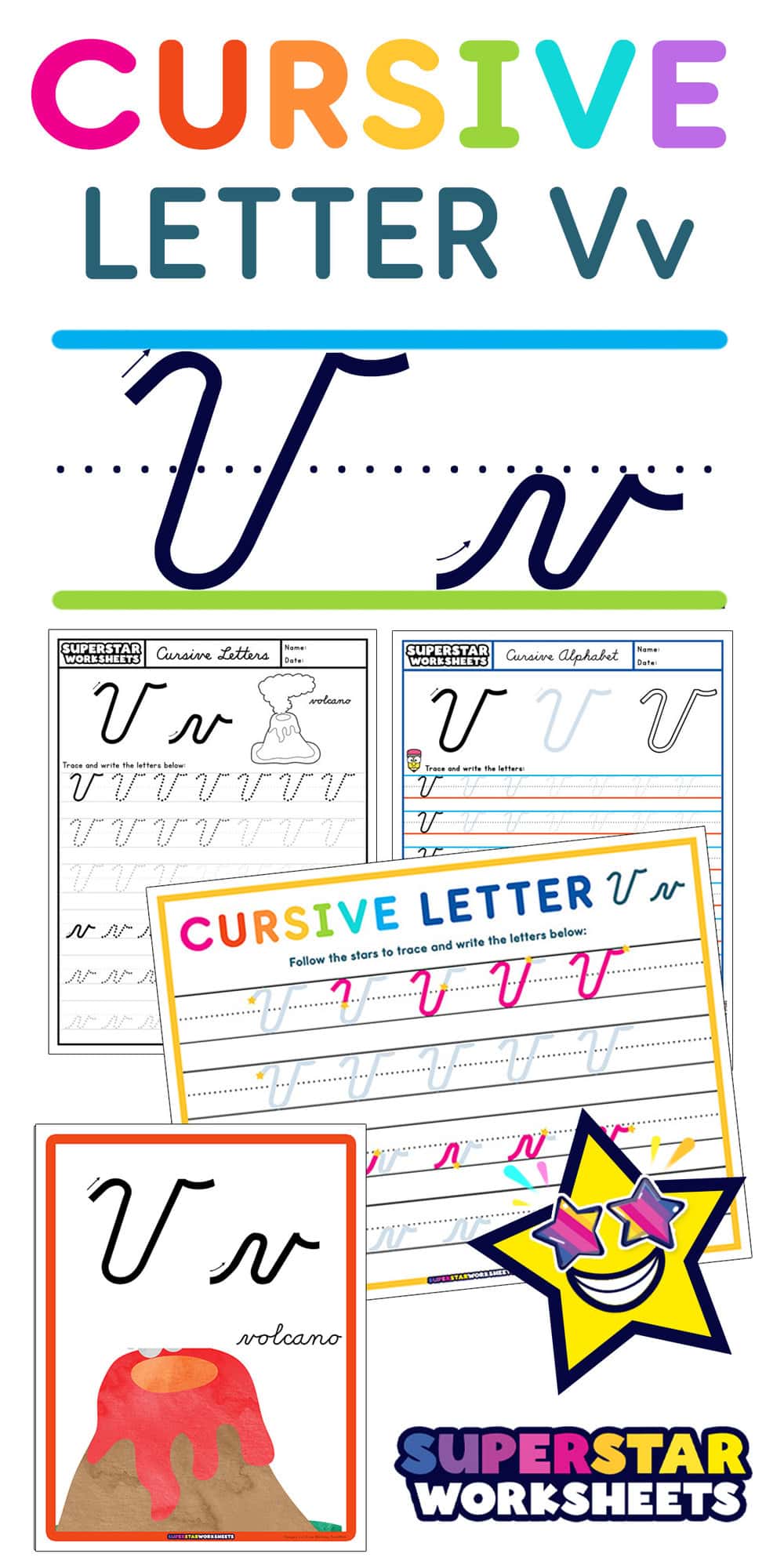 Cursive V - Superstar Worksheets