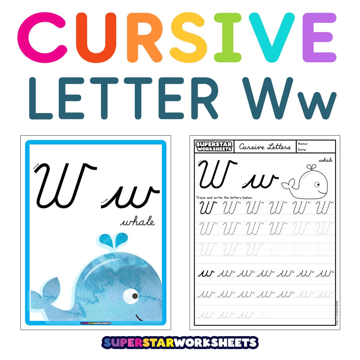 Cursive W - Superstar Worksheets