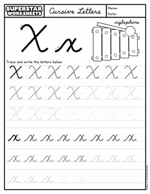 Cursive X - Superstar Worksheets