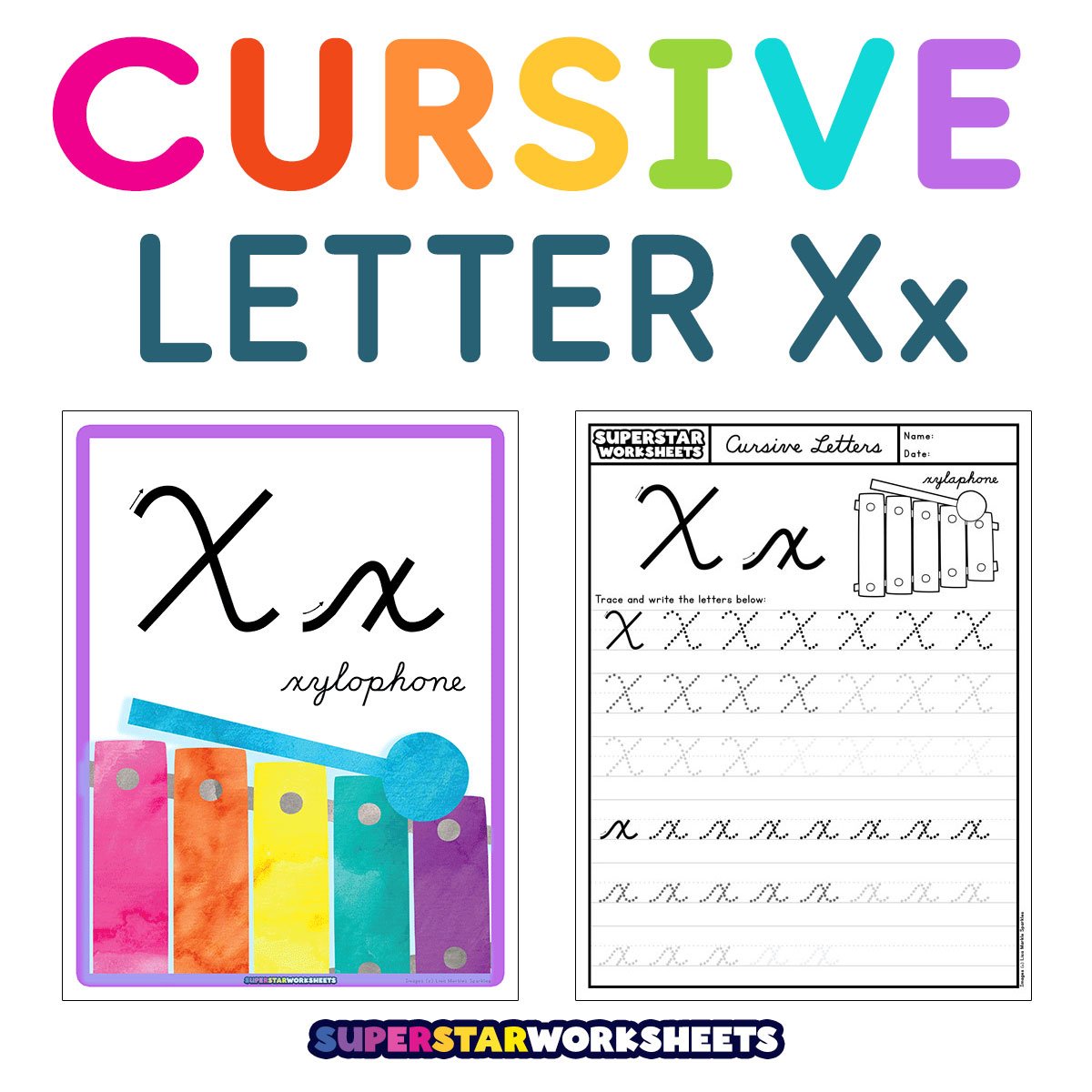 Cursive X - Superstar Worksheets