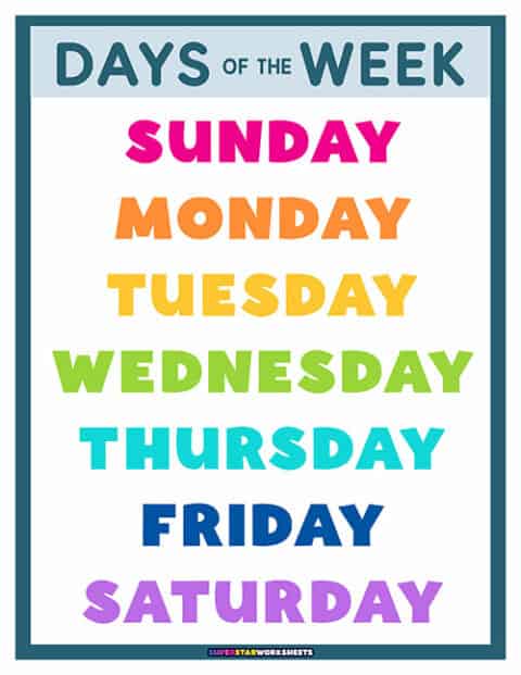 Days of the Week - Superstar Worksheets