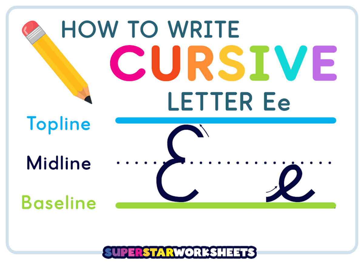 Cursive E - Superstar Worksheets