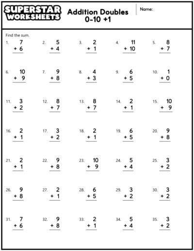 Addition Doubles Worksheets - Superstar Worksheets