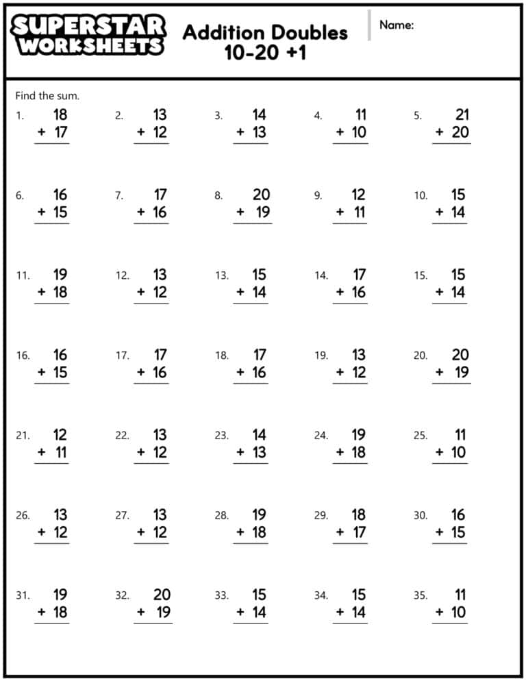 Addition Doubles Worksheets - Superstar Worksheets