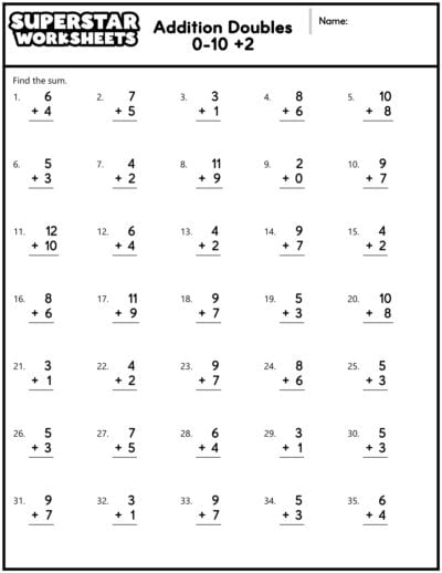 Addition Doubles Worksheets - Superstar Worksheets