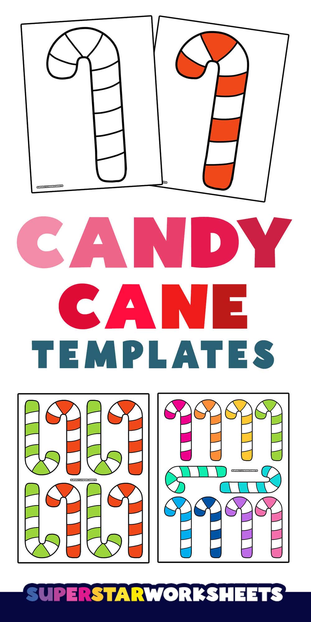 Candy Cane Template (Free Printables) - Superstar Worksheets