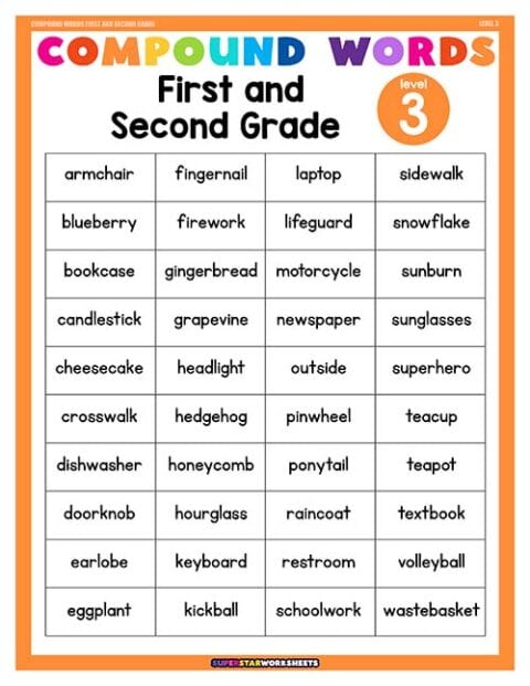 Compound Word Lists - Superstar Worksheets