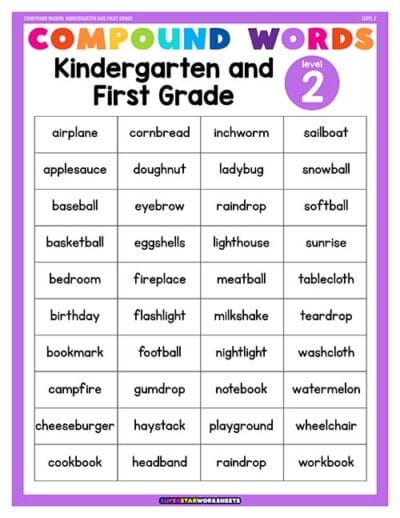 Compound Word Lists - Superstar Worksheets