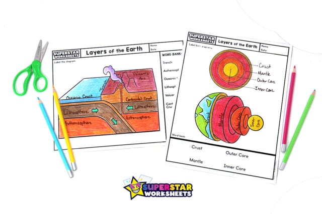 Layers of the Earth Worksheets - Superstar Worksheets