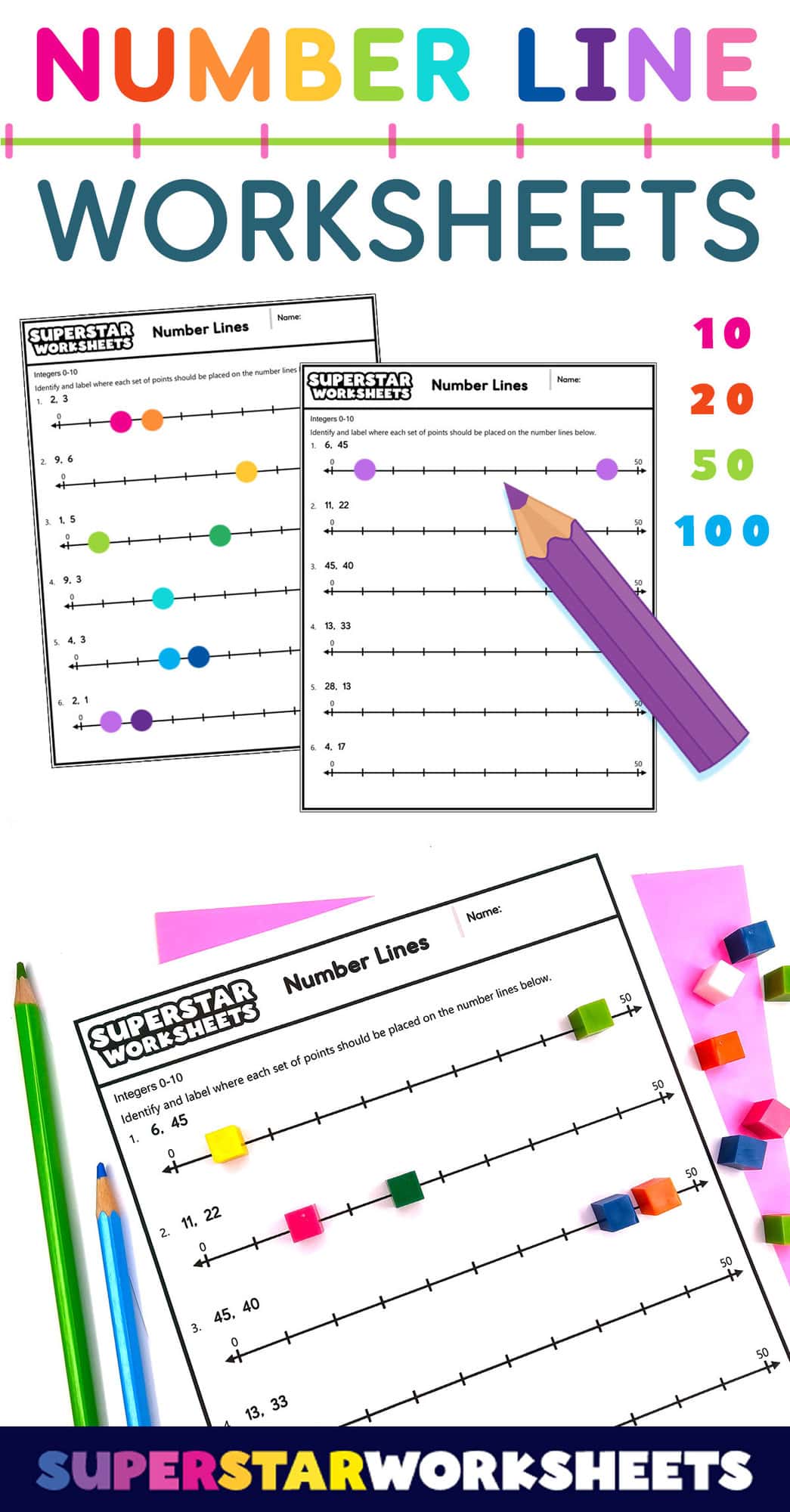 Number Line Worksheets - Superstar Worksheets