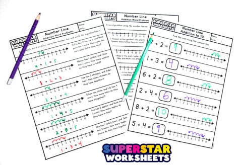 Number Line Addition - Superstar Worksheets