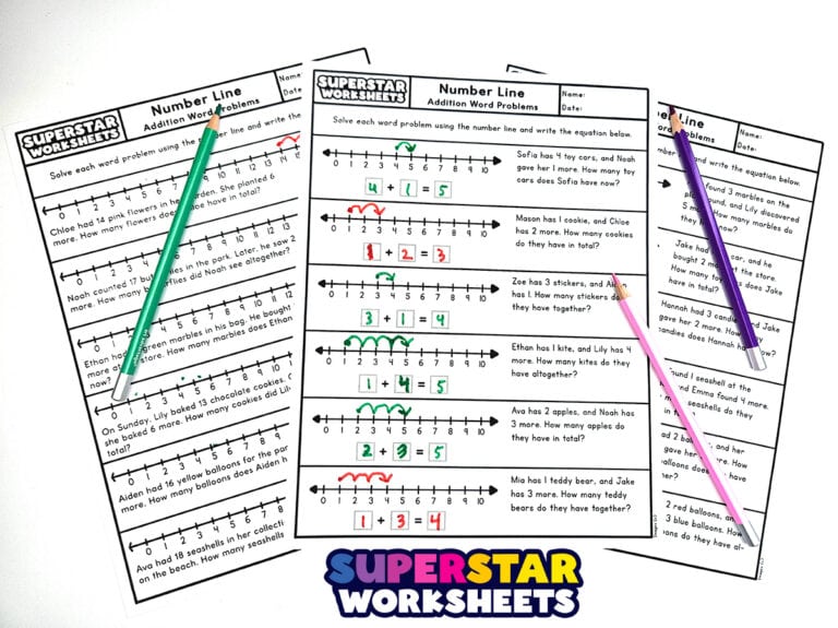 Number Line Addition - Superstar Worksheets