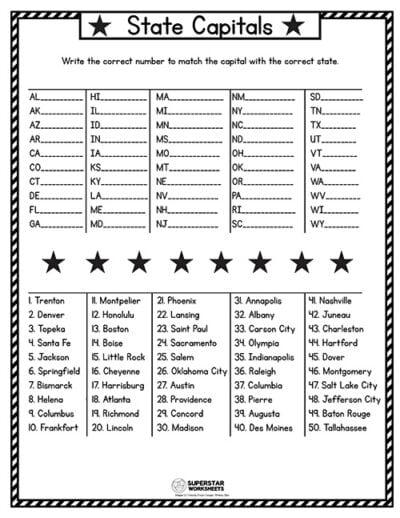USA Map Worksheets - Superstar Worksheets