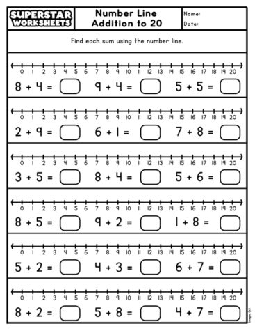 Number Line Addition - Superstar Worksheets