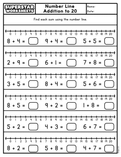 Number Line Addition - Superstar Worksheets